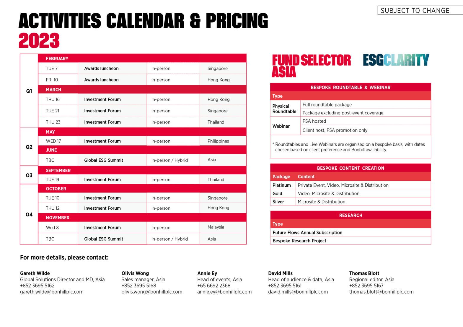Activities Calendar 2023 Fund Selector Asia Activities Calendar 2023 Fund Selector Asia